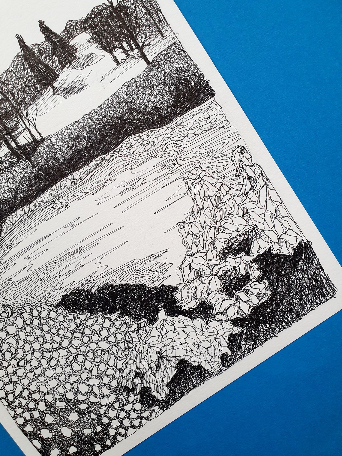 A4 Original Drawing - ‘brockhampton Estate’ - Landscape in Springtime ...