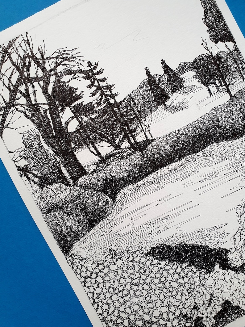 A4 Original Drawing - ‘brockhampton Estate’ - Landscape in Springtime ...