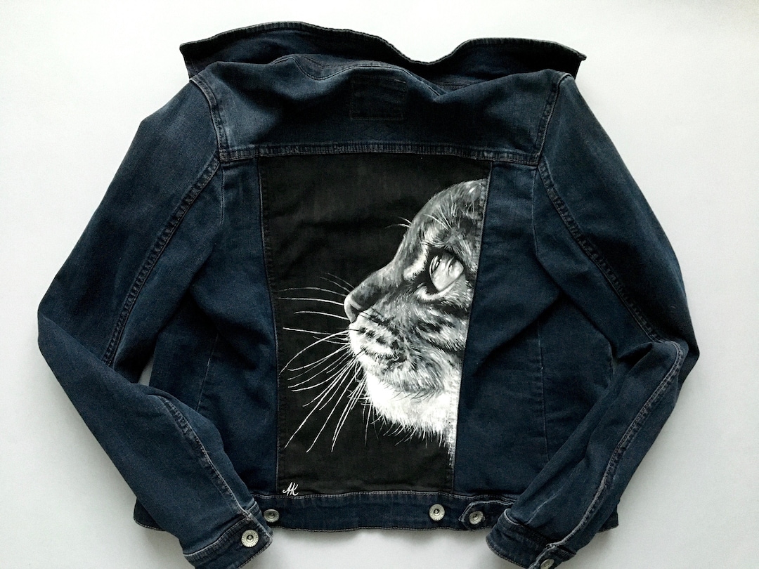 Custom Painted Jacket Hand Painted Denim Jacket Cat Personalized Denim ...