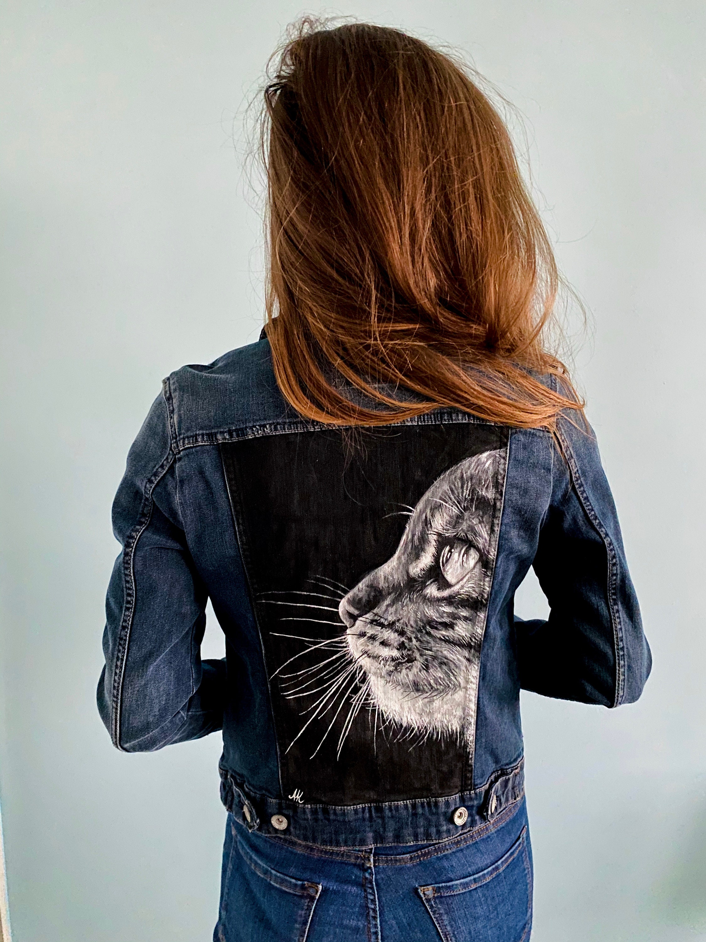 Custom Painted Jacket Hand Painted Denim Jacket Cat Personalized Denim ...