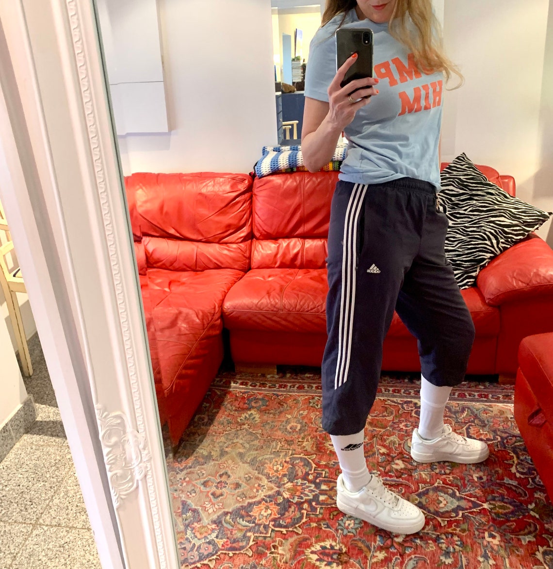 Adidas Vintage Trackies/tracksuit Bottoms, 3/4 Length Navy Blue, Size ...