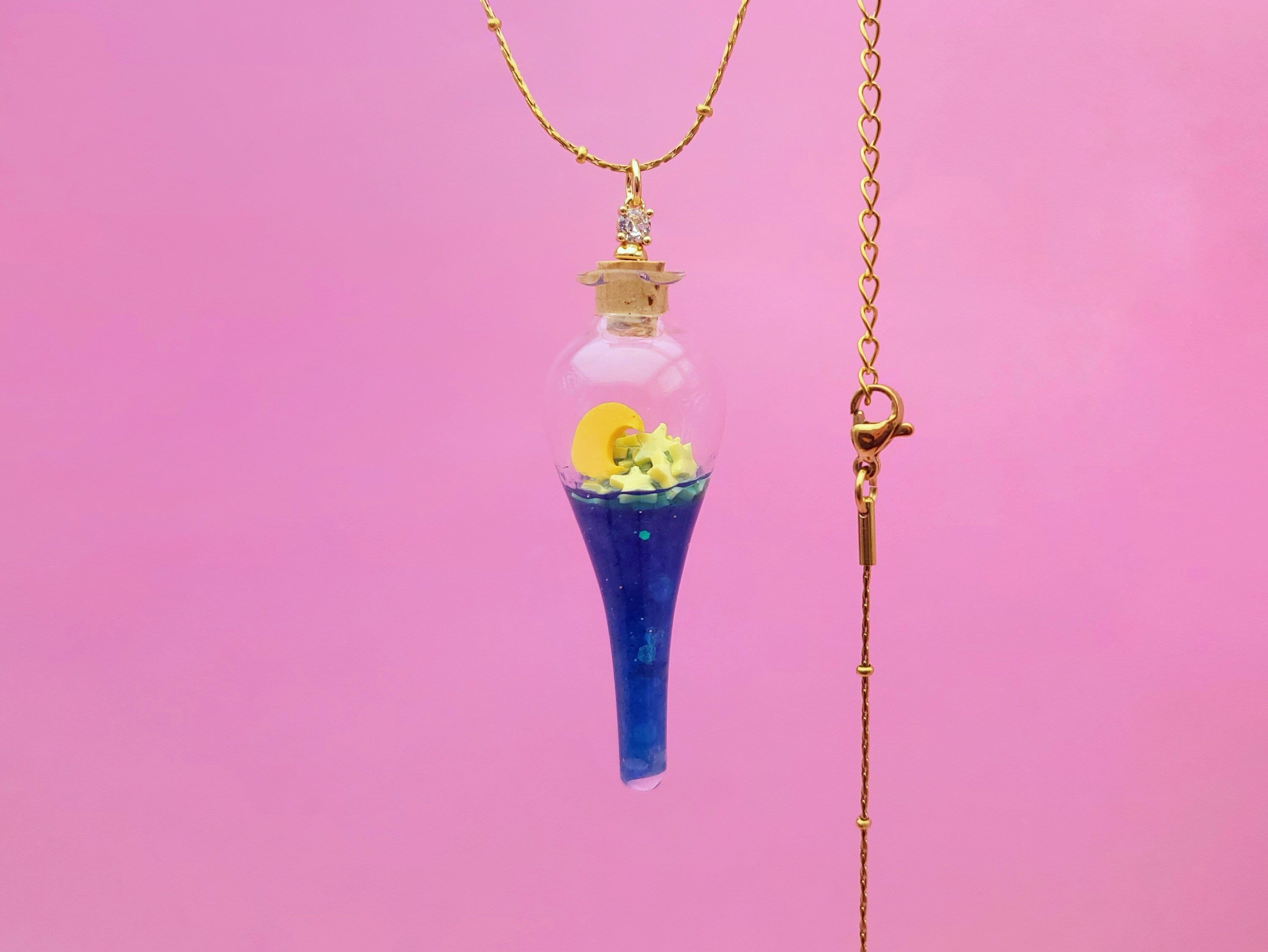 Stars Moon Vial Celestial Necklace, Night Sky Miniature Bottle, Space ...