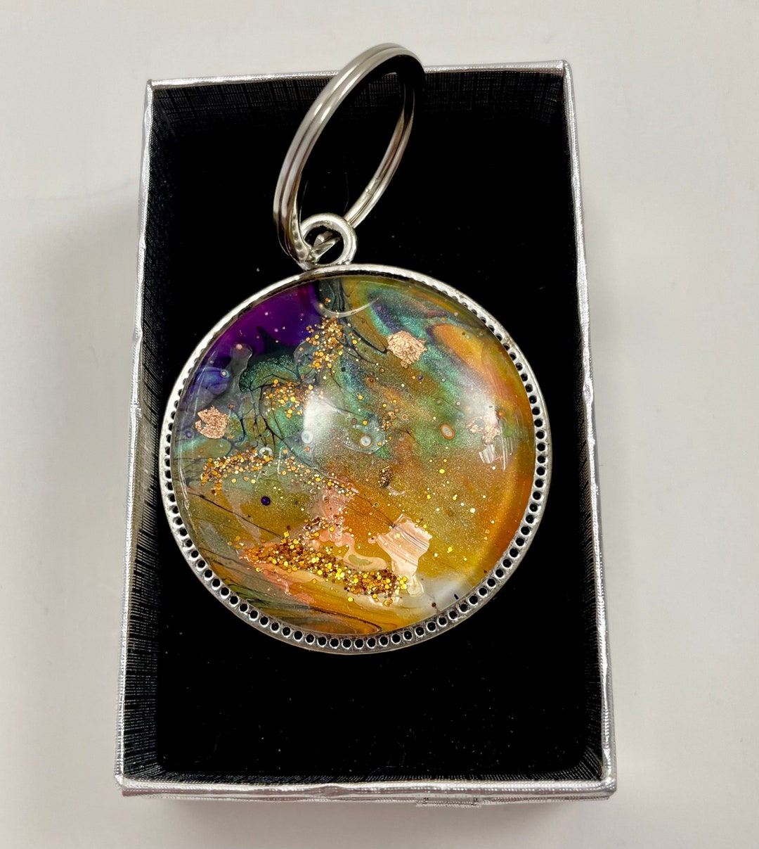 DESERT MOON KEY Chain, Key Chain, Key Ring, Lanyard, Alcohol Ink, Metal ...