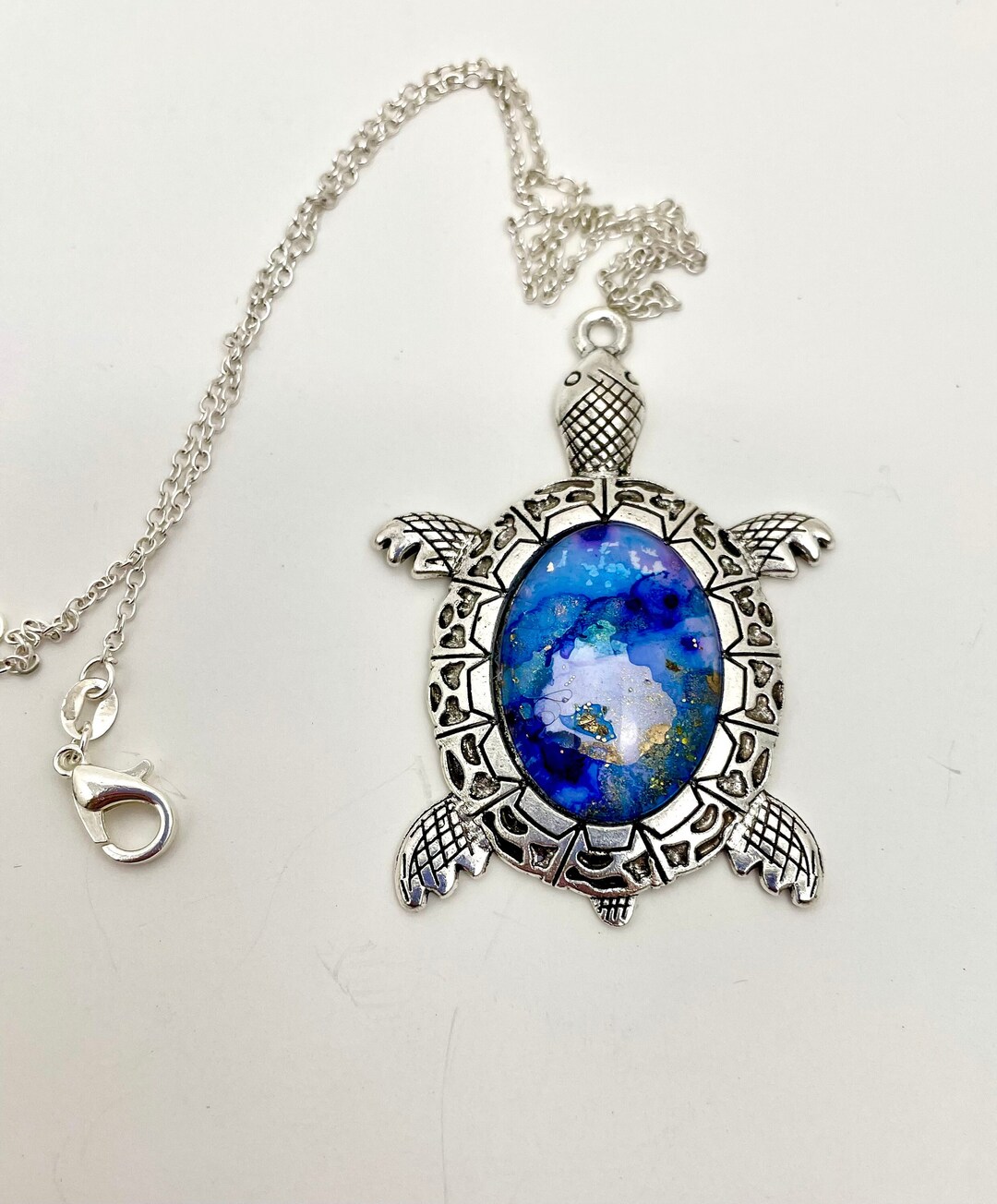 LAPIS TURTOISE Pendant, Original Art, Alcohol Ink Art, Alcohol Ink ...