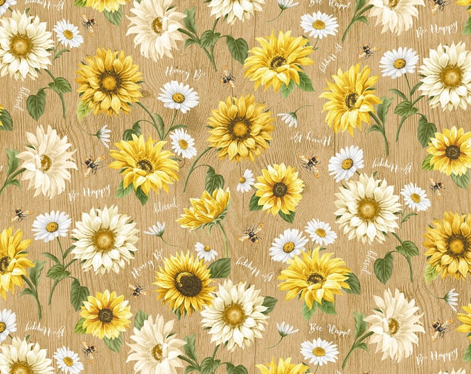 Honey Bee Farm Collection, Tan Bee Florals, Timeless Treasures BEE ...