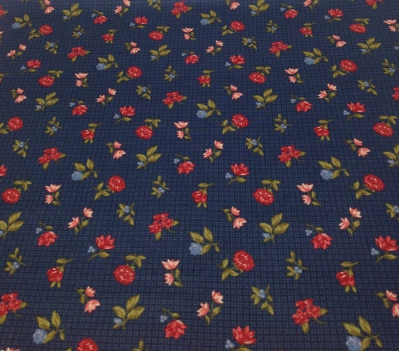 Navy Blue Floral Print Cotton Fabric From Moda Harmony - Etsy