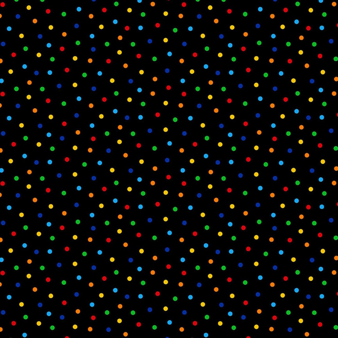 Multi Color Polka Dots on Black, From Timeless Treasure, Digital Print ...
