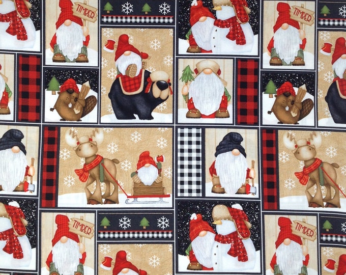 Timber Gnomes Collection by Henry Glass & Co, Multi Gnome Patchwork, 100% Cotton Material - Etsy