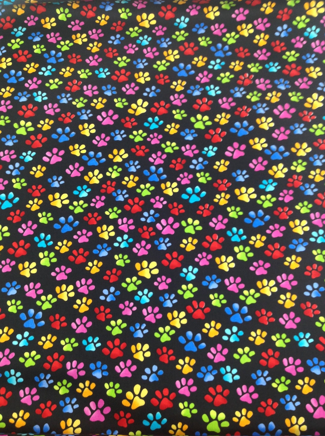 By Loralie Designs, Multi Color Paws on Black, 100% Cotton Fabric ...