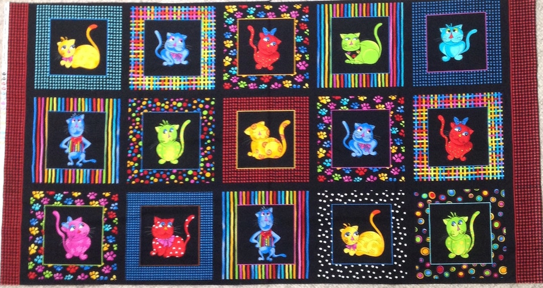 Cool Cats Fabric Panel by Loralie Designs, Cotton Fabric Panel, Novelty ...