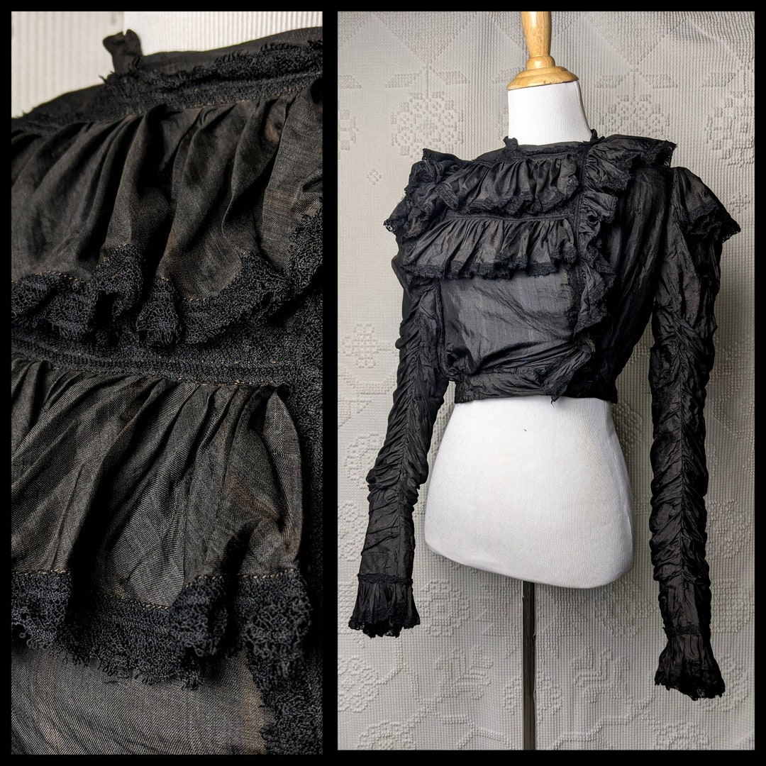 Antique Victorian Era Black Silk and Lace Ruffle Blouse Top - Etsy