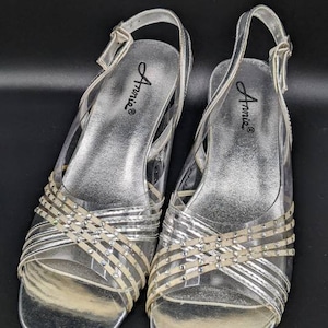 Vintage 90s Clear and Silver Transparent PVC Lucite Heel Sling Back ...
