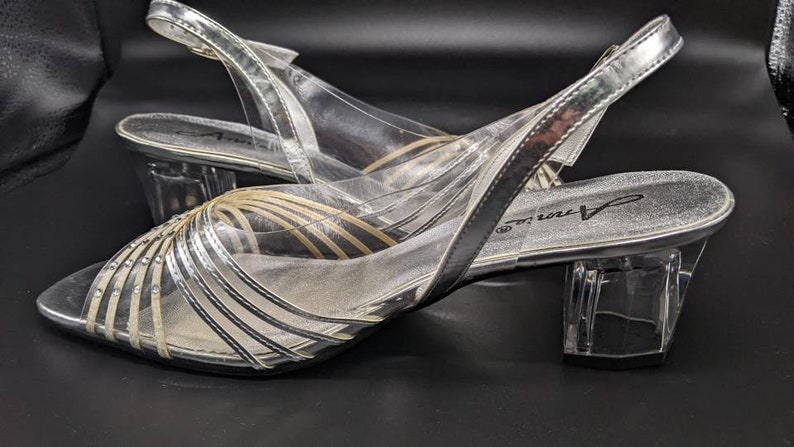 Vintage 90s Clear and Silver Transparent PVC Lucite Heel Sling - Etsy