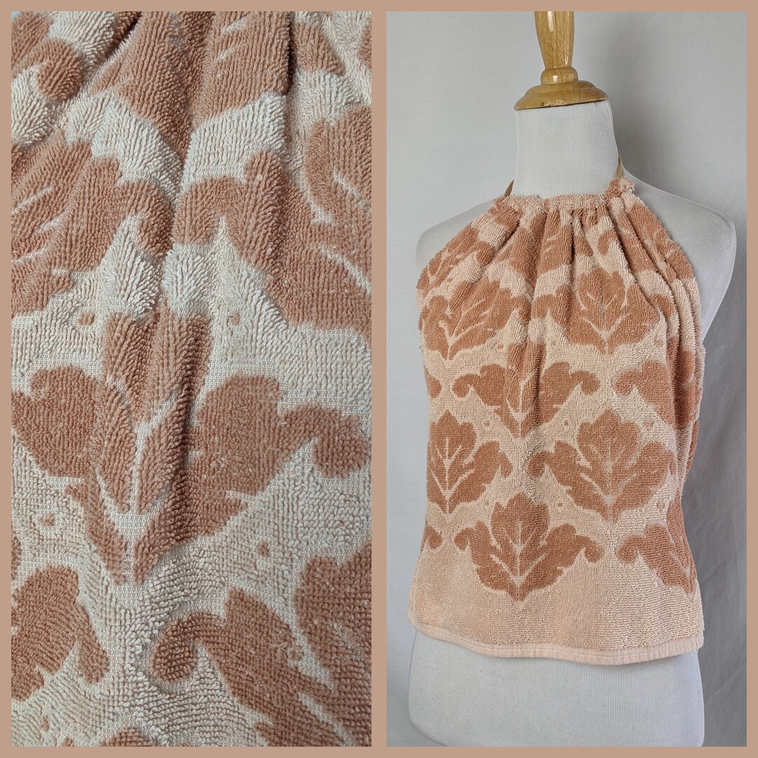 Vintage Upcycled 60s 70s Tonal Beige Neutral Terry Cloth Towel Halter ...