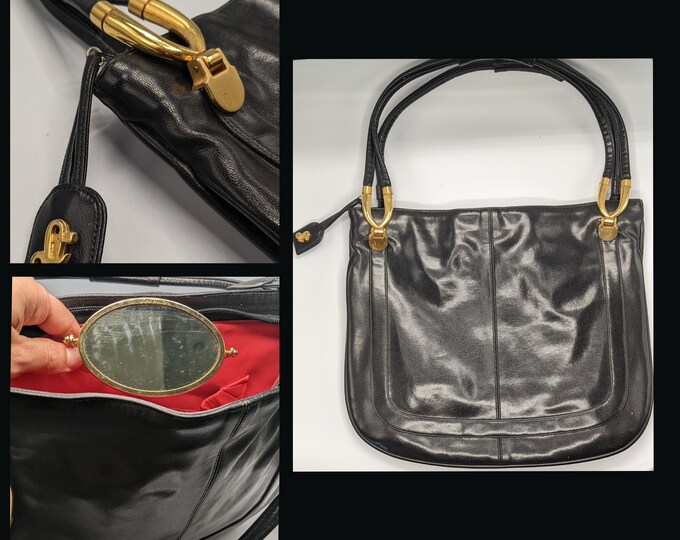 Vintage Lou Taylor Italian Black Leather and Gold Purse Handbag With ...