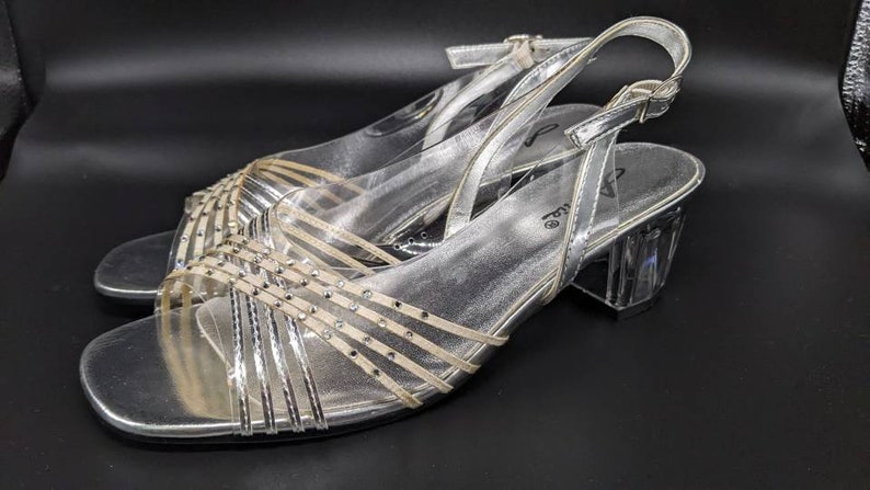 Vintage 90s Clear and Silver Transparent PVC Lucite Heel Sling - Etsy