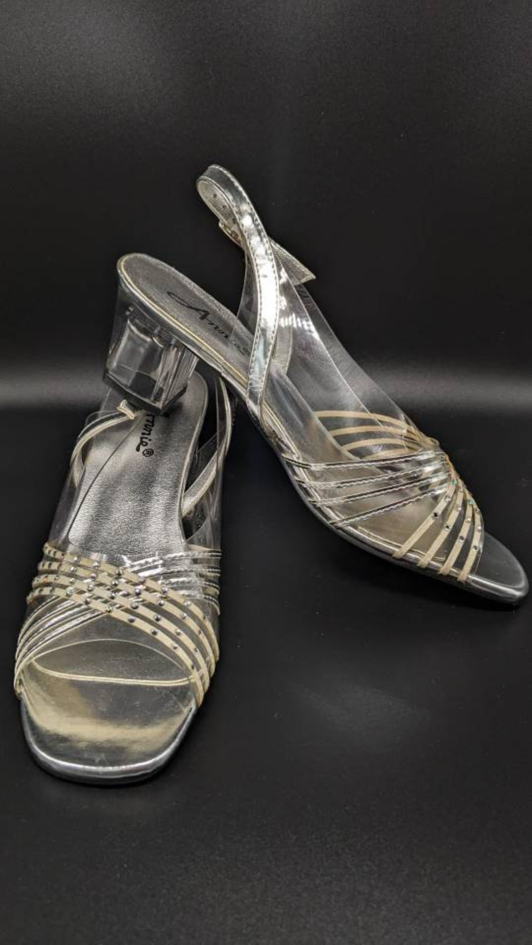 Vintage 90s Clear and Silver Transparent PVC Lucite Heel Sling Back ...