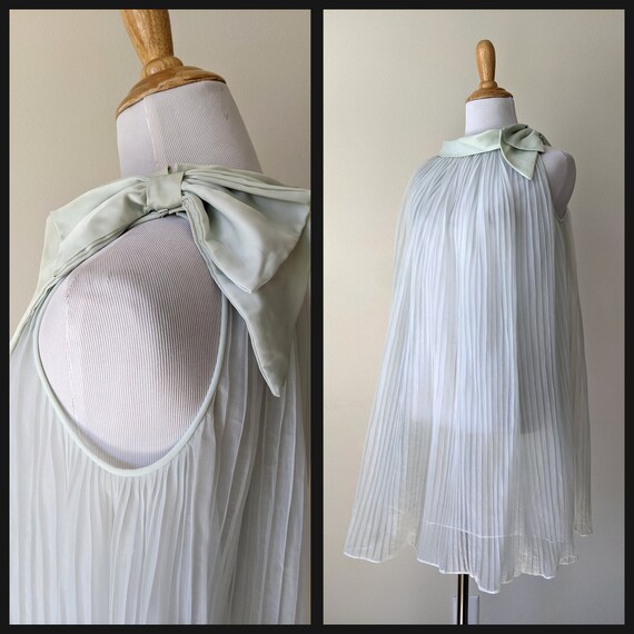 Vintage Sheer Pleated Baby Blue Bow Sexy Lingerie Nig… - Gem