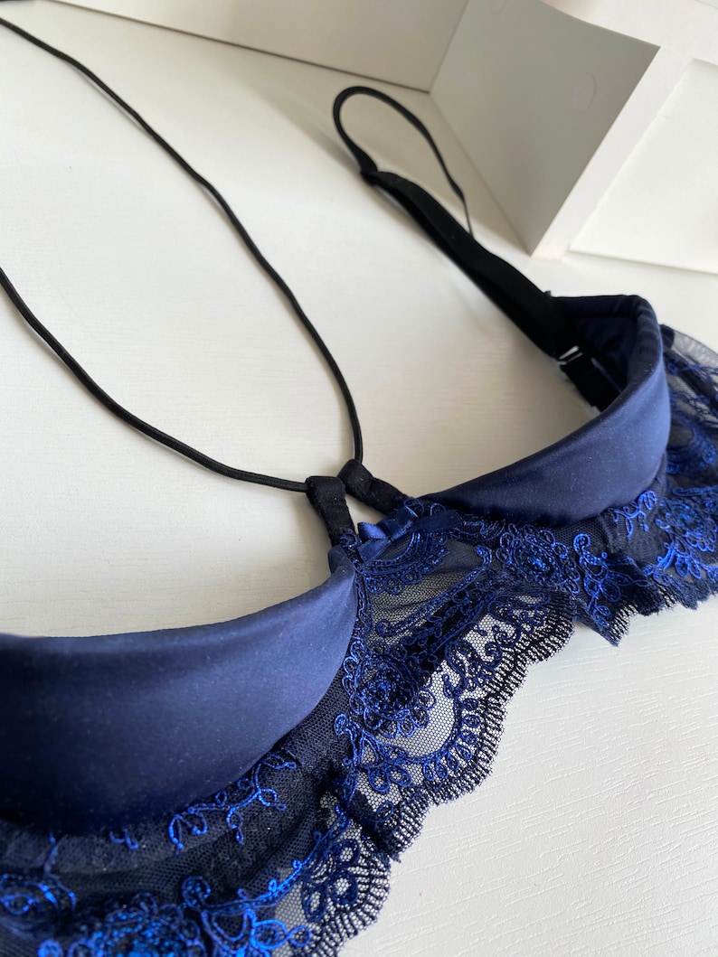 Blue Bra Quarter Cup Bra Open Cup Bra Sheer Bra Sexy Bra Lace Bra ...