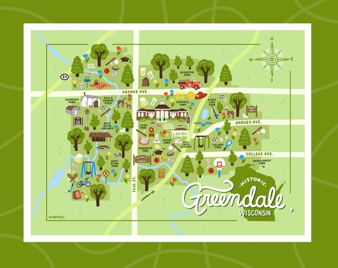 Greendale, Wisconsin City Art Map Print milwaukee County by James ...