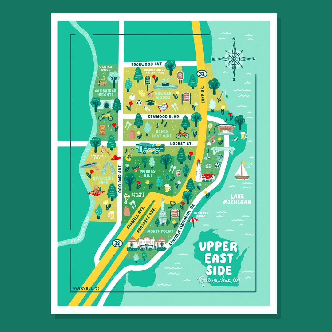 Upper East Side Milwaukee Map - Etsy