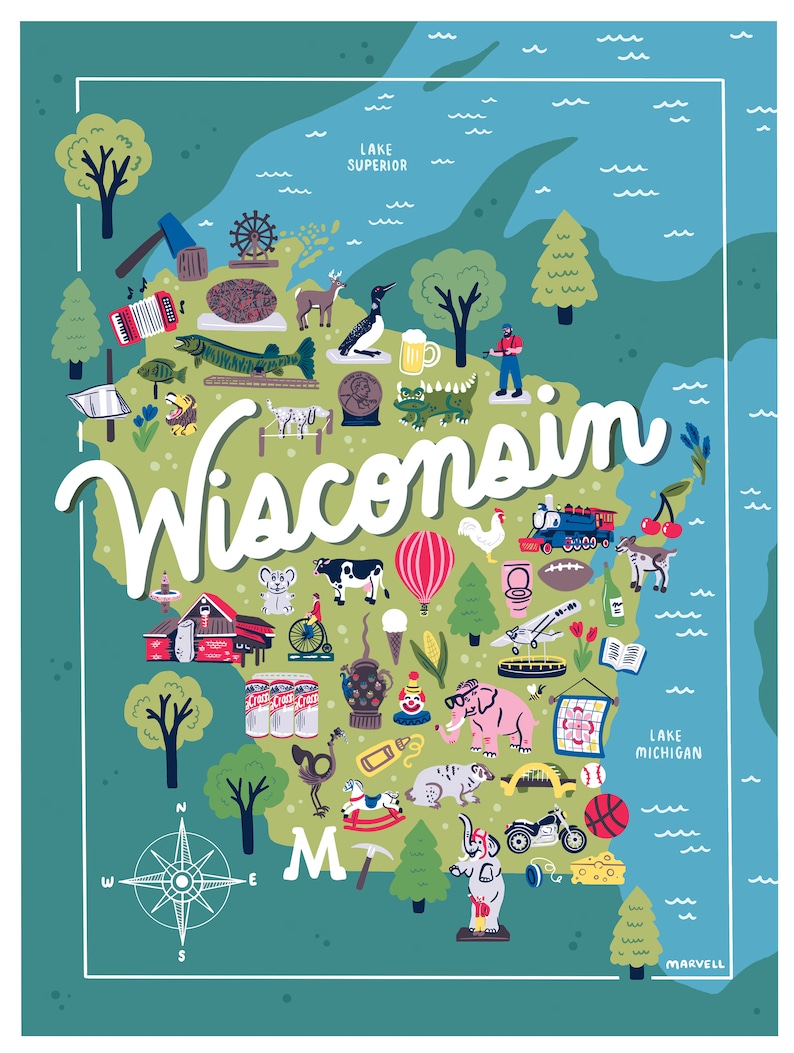 Roadside Wisconsin Map - Etsy