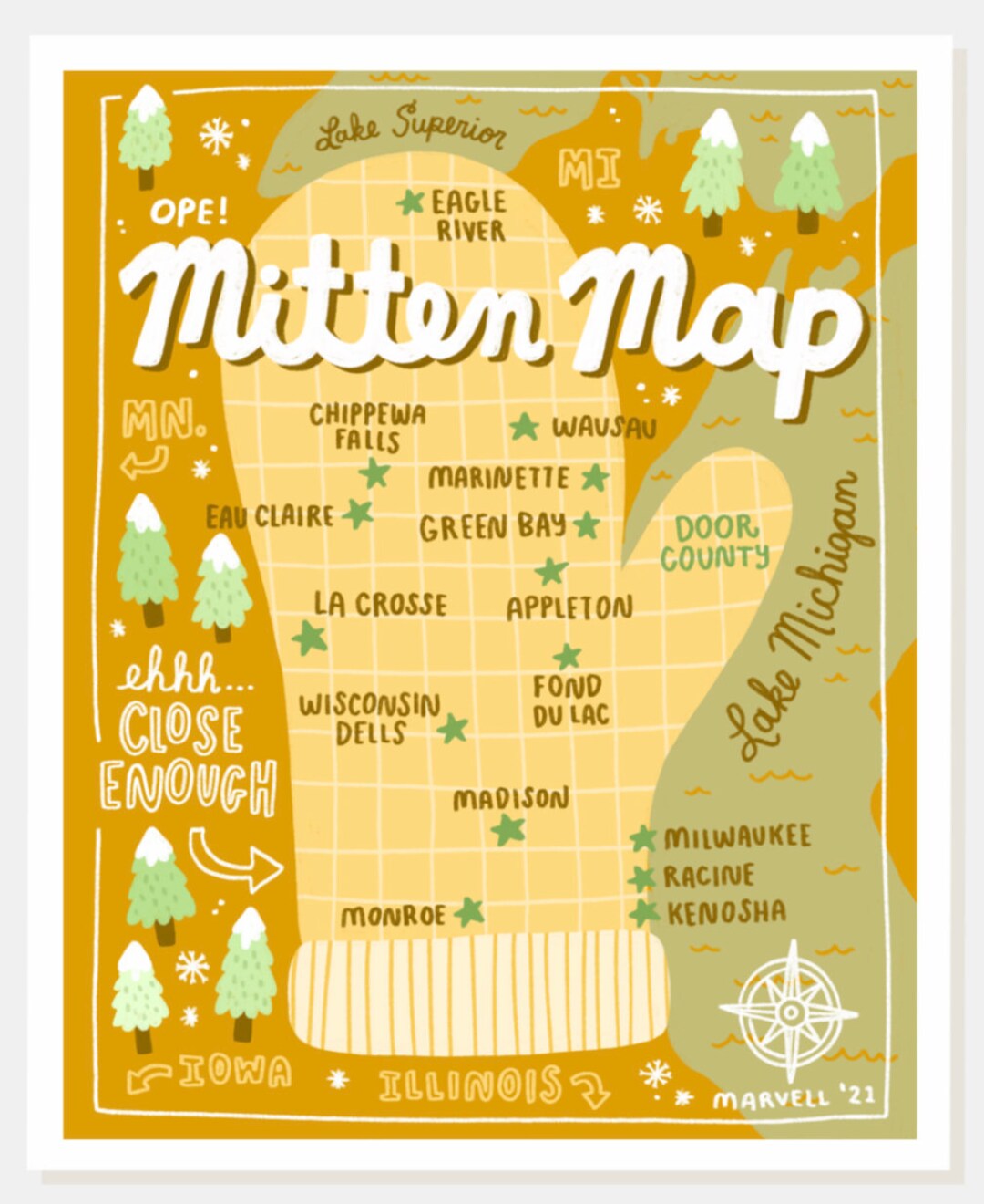 Wisconsin Mitten Map - Etsy
