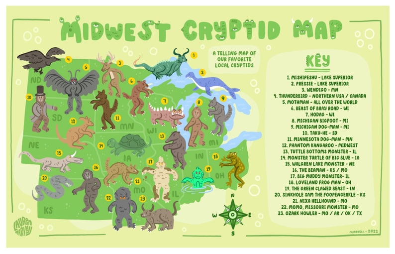 MIDWEST CRYPTID MAP - Etsy