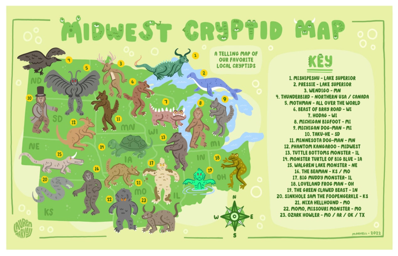 MIDWEST CRYPTID MAP - Etsy