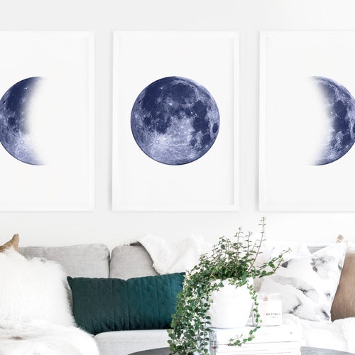 Moon Wall Decor Set of 3 Printable Moon Moon Phases Wall - Etsy