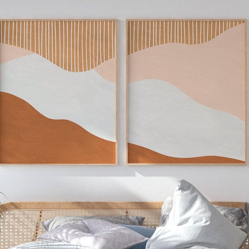 Mid Century Modern Wall Art Print Set Of 3 Neutral Abstract Etsy