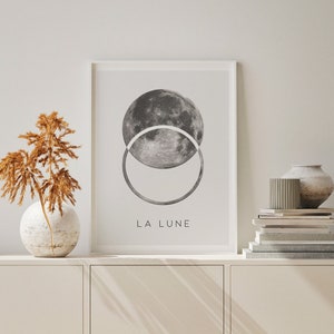 Moon Wall Art Poster, La Lune Affiche Scandinave, Full Moon Lunar Cycle ...