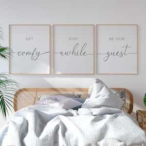Guest Room Signs, Get Comfy Sign, Stay Awhile Print, Be Our Guest Wall ...