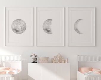 Moon Decor Bedroom Printable Art Set of 3 Moon Phases Moon | Etsy