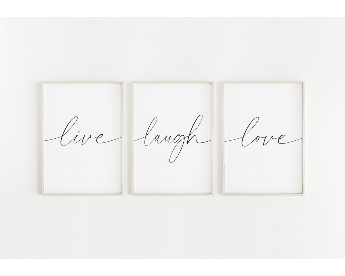 Live Laugh Love Sign, Set of 3 Posters, Minimal Decor, Black and White ...
