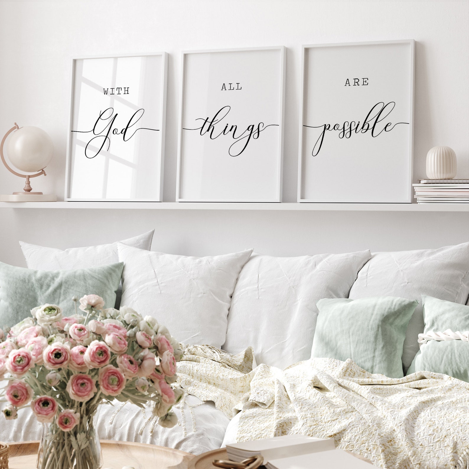Scripture Wall Decor, Bible Verse Print, With God All Things Are ...