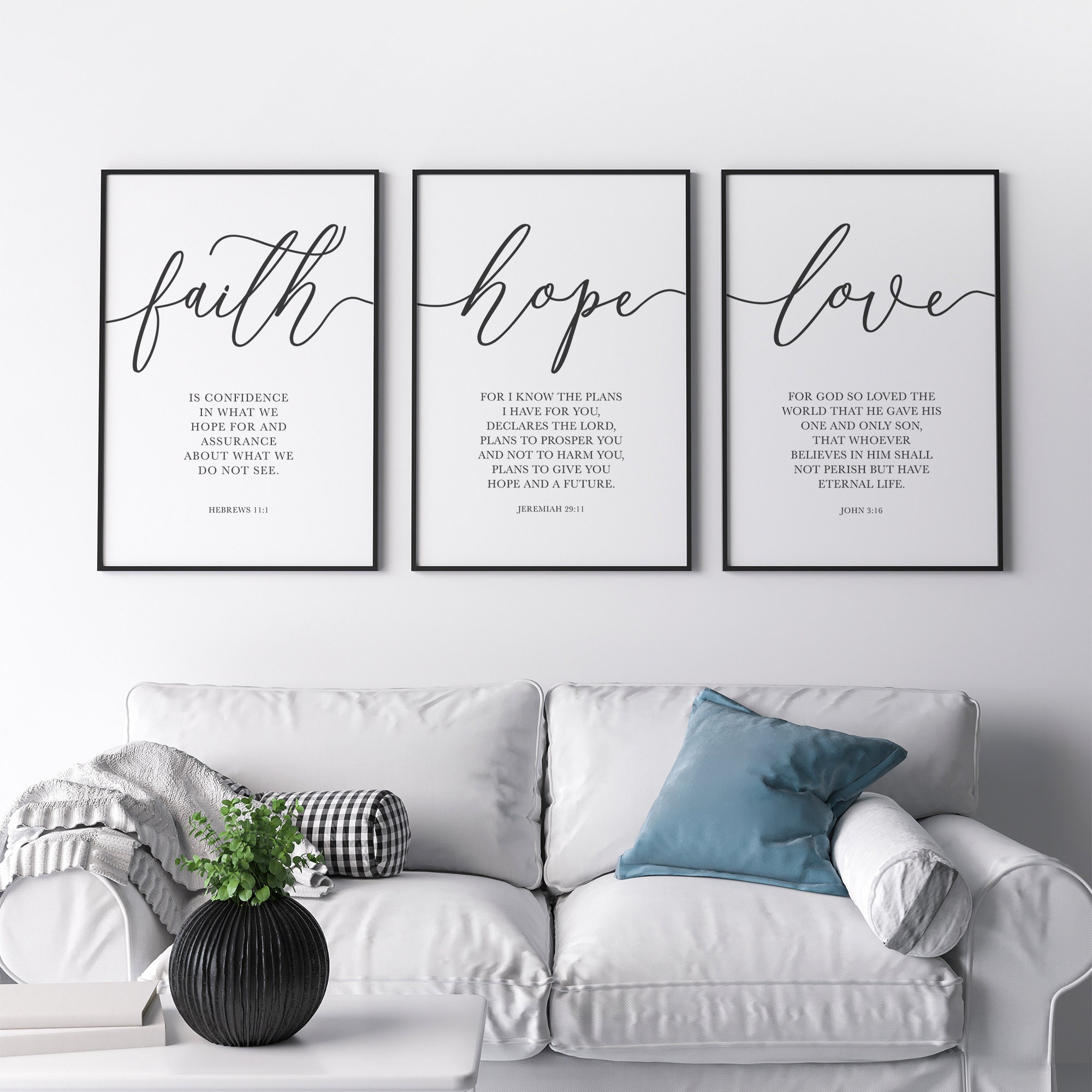 Faith Hope Love, Christian Wall Art, Bible Verse Print, Set of 3 ...