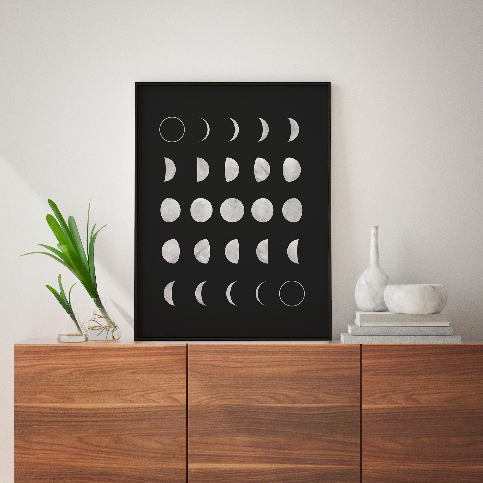 Moon Printable Art Phases of the Moon Wall Art Black and | Etsy