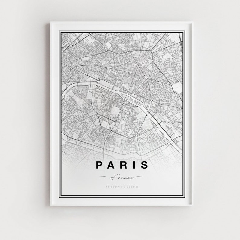 Paris Map Print Printable Map of Paris City Map Art Paris - Etsy