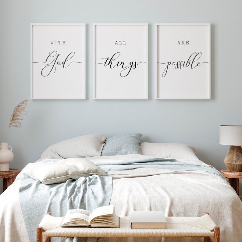 Scripture Wall Decor, Bible Verse Print, With God All Things Are ...