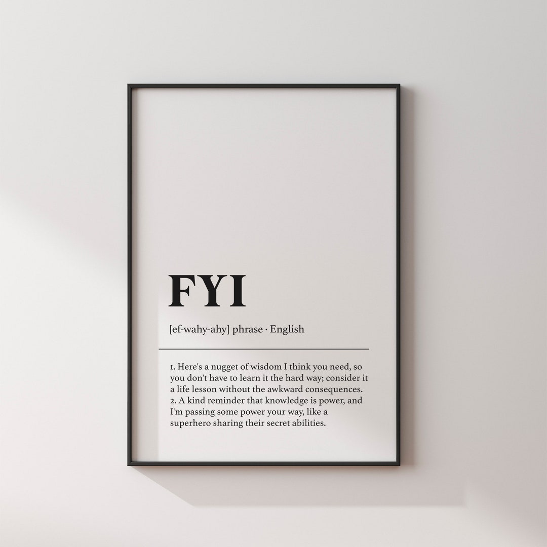 Home Office Wall Decor, FYI Definition, Funny Office Decor, Definition ...