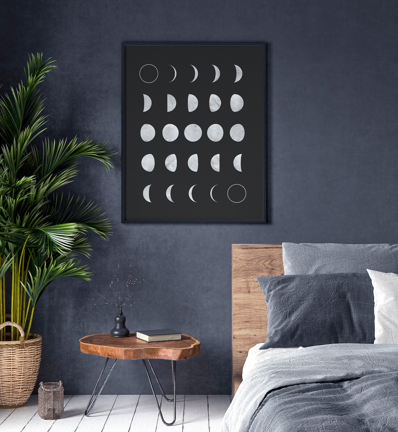 Moon Printable Art Phases of the Moon Wall Art Black and | Etsy