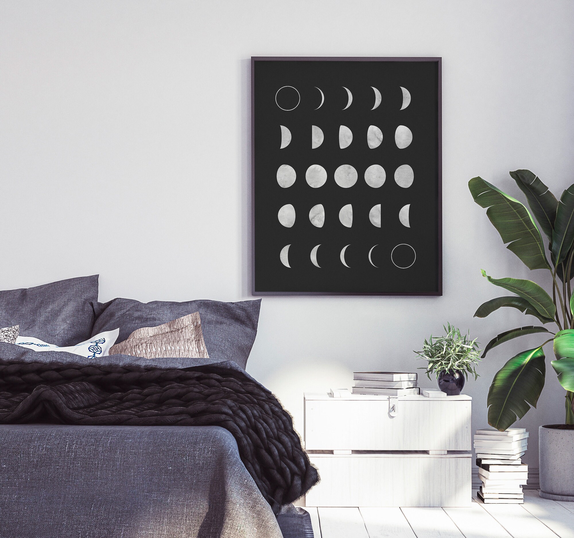 Moon Printable Art Phases of the Moon Wall Art Black and | Etsy