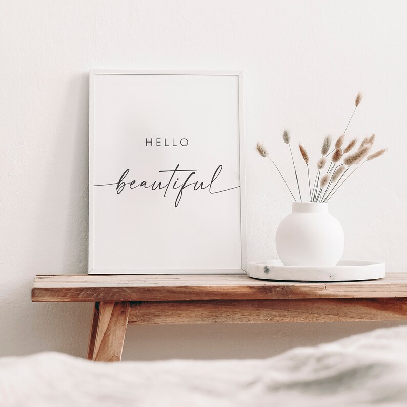 Hello Beautiful Sign, Printable Quotes, Bedroom Wall Decor Over Bed ...