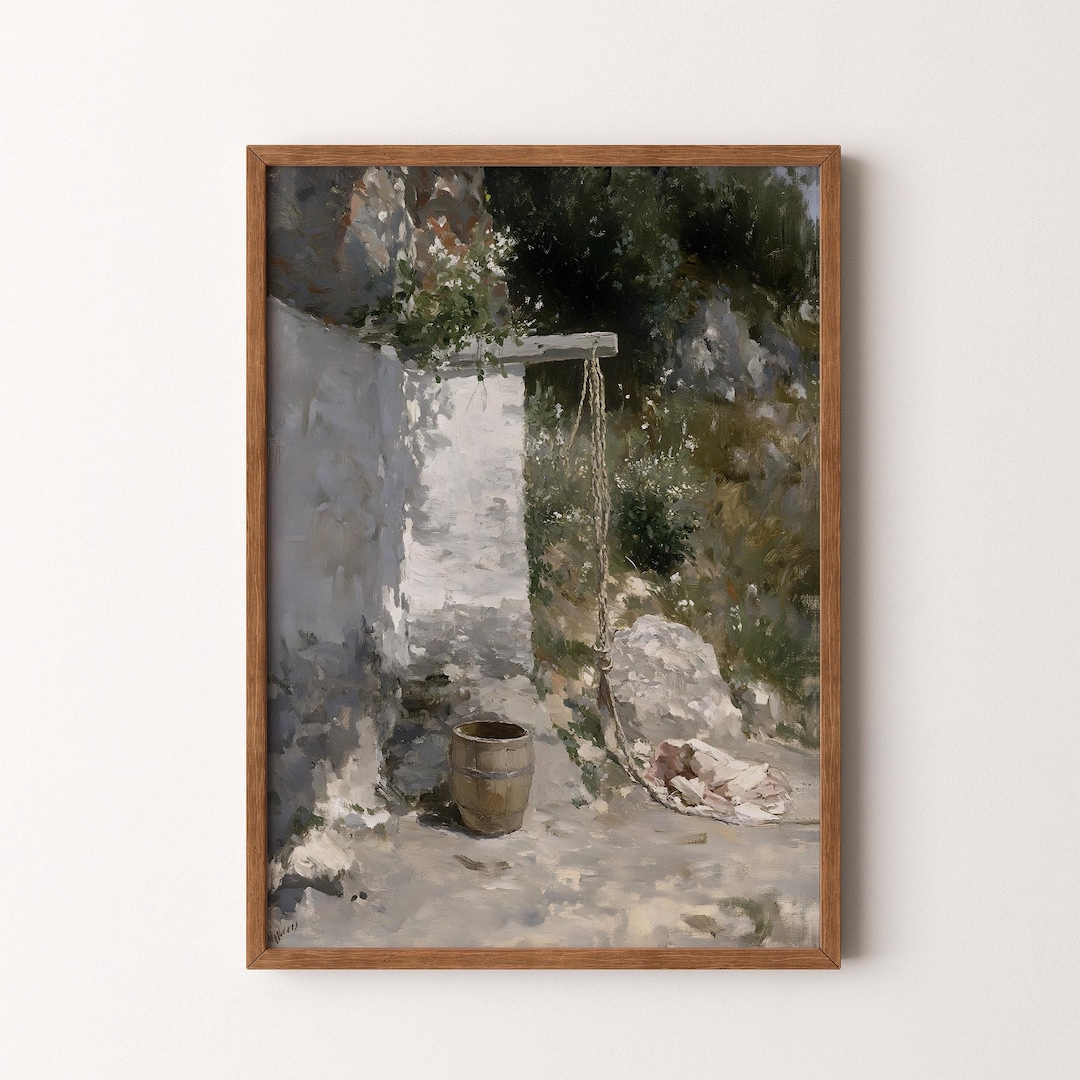Vintage Well Painting | Rustic Outdoor Scene Art | PRINTABLE Digital ...