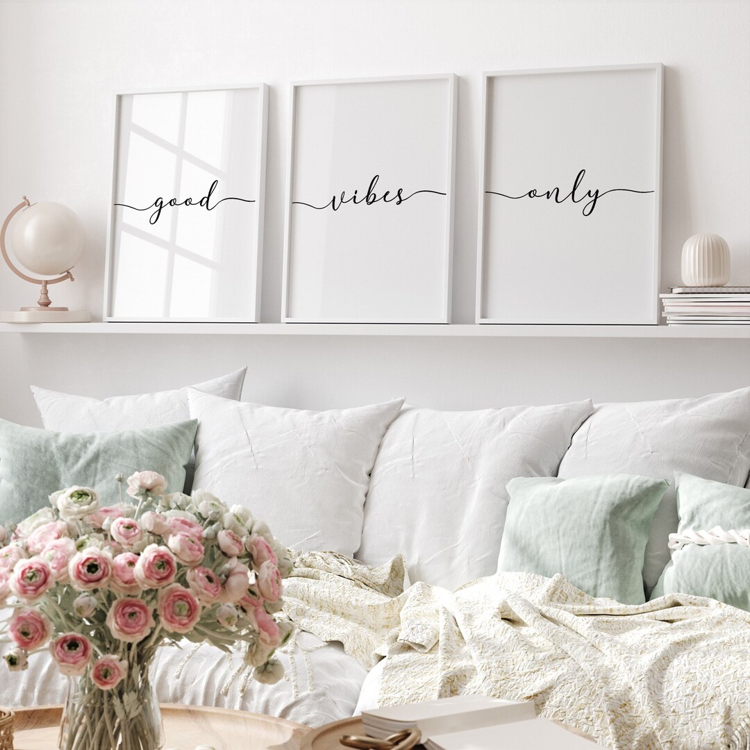 Good Vibes Printable, Bedroom Wall Decor, Over the Bed, Wall Art Set ...