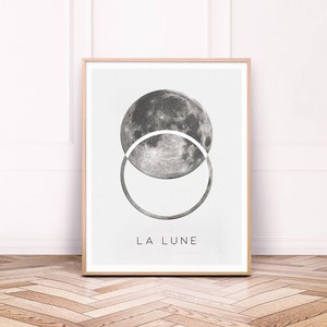 Moon Wall Art Poster, La Lune Affiche Scandinave, Full Moon Lunar Cycle ...