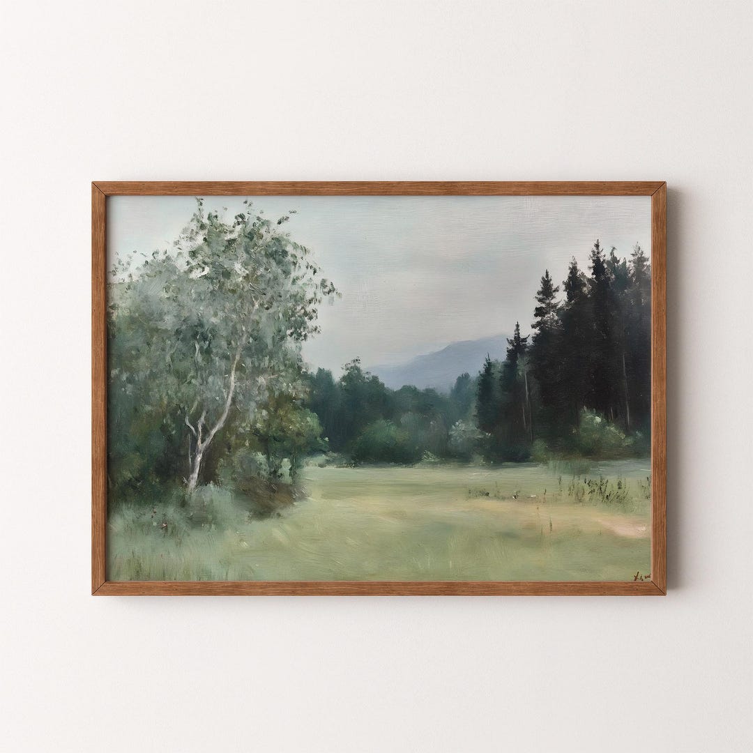 Rustic Landscape Painting | Moody Forest Scene With Tree, Green Tones ...