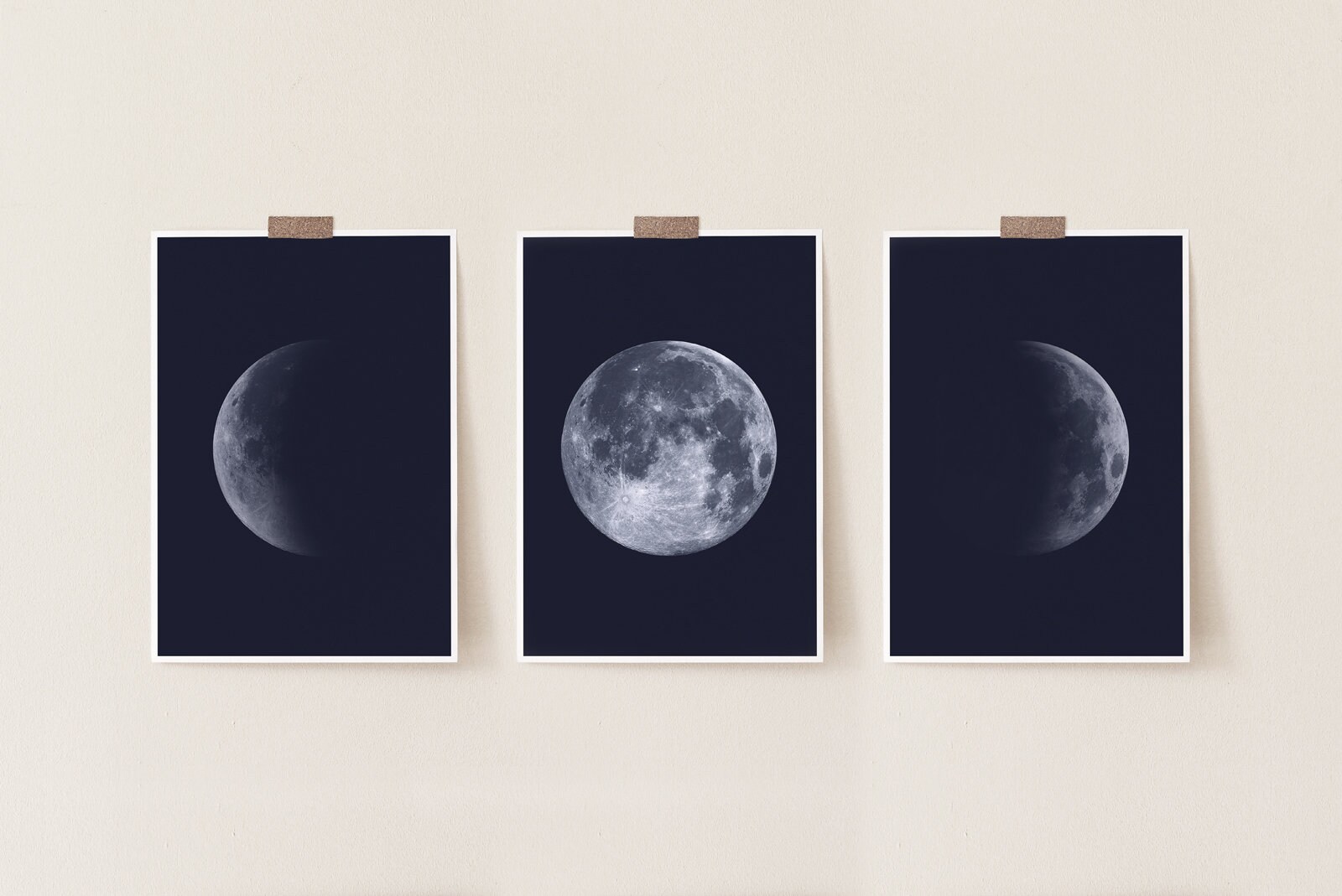 Moon Decor Bedroom Printable Art Set of 3 Moon Phases Moon - Etsy