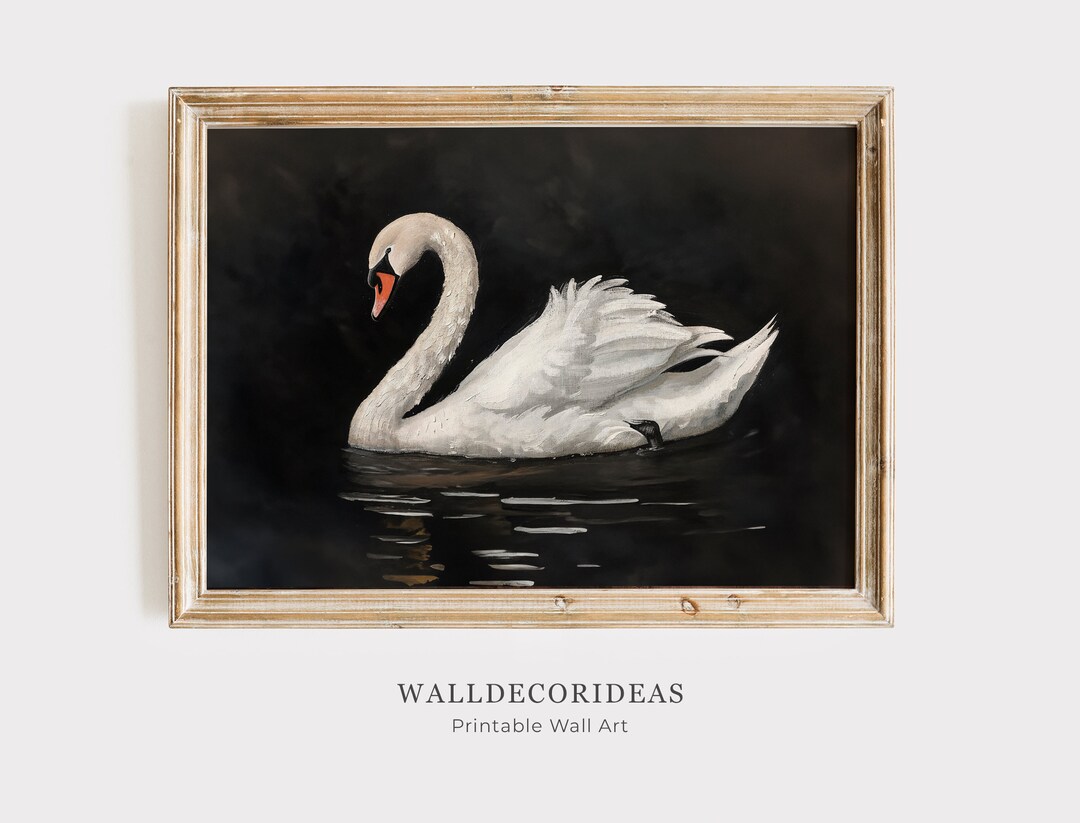 Antique Swan Oil Painting | Neutral Wall Art Large Wall Art | Farmhouse ...